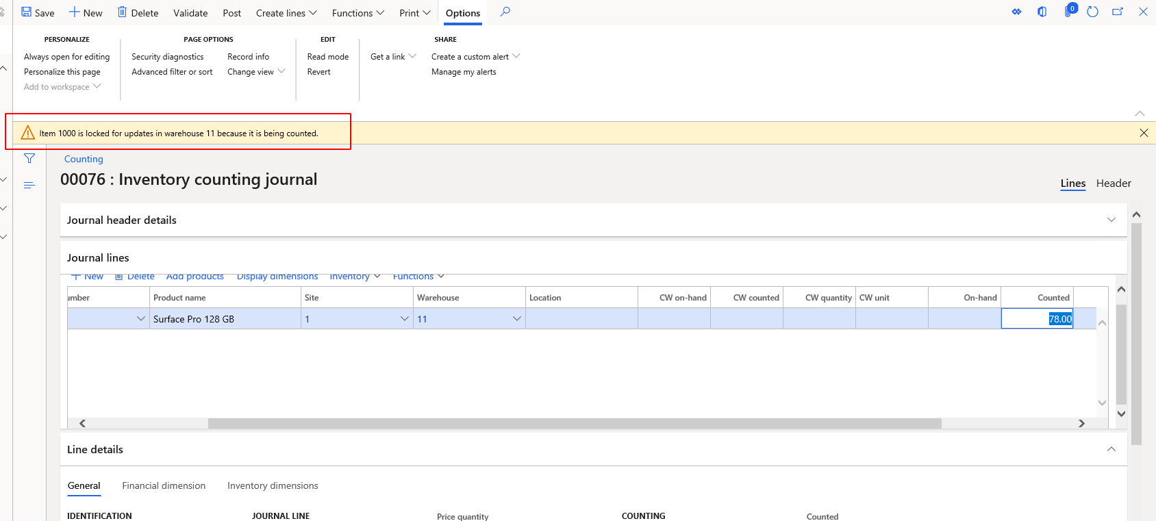 Error message: Item X is locked for update in warehouse Y because it is ...